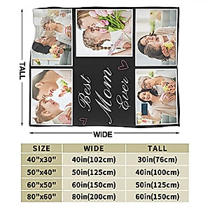 Best Mom Ever Custom Blanket,Personalised Photo Collage Mother Blankets Wife Birthday Gifts, Customized Gifts for Mom Grandma for Birthday Mother's Day Christmas,Custom Blanket with 5 Photos