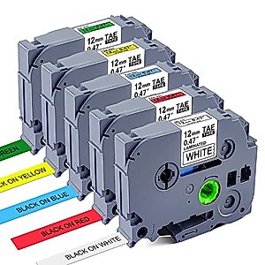 5-Pack Replacement for Brother P Touch Label Maker Tape,TZe TZ Tape 12mm 0.47 Inch Laminated White/Red/Blue/Yellow/Green TZe231 731 Label Refills Use for Brother PT-H110 PT-D220 PT-D210 Label Printer