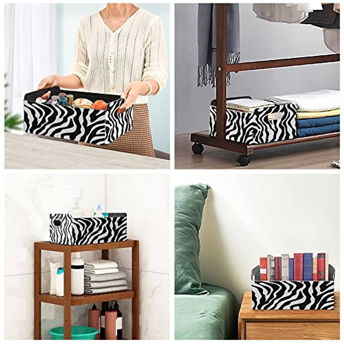 Kigai Collapsible Felt Storage Bins Zebra Rectangle with Handle Storage Bins Baskets Toys Storage Basket for Organizing Closet Clothes Office Books Home Decor
