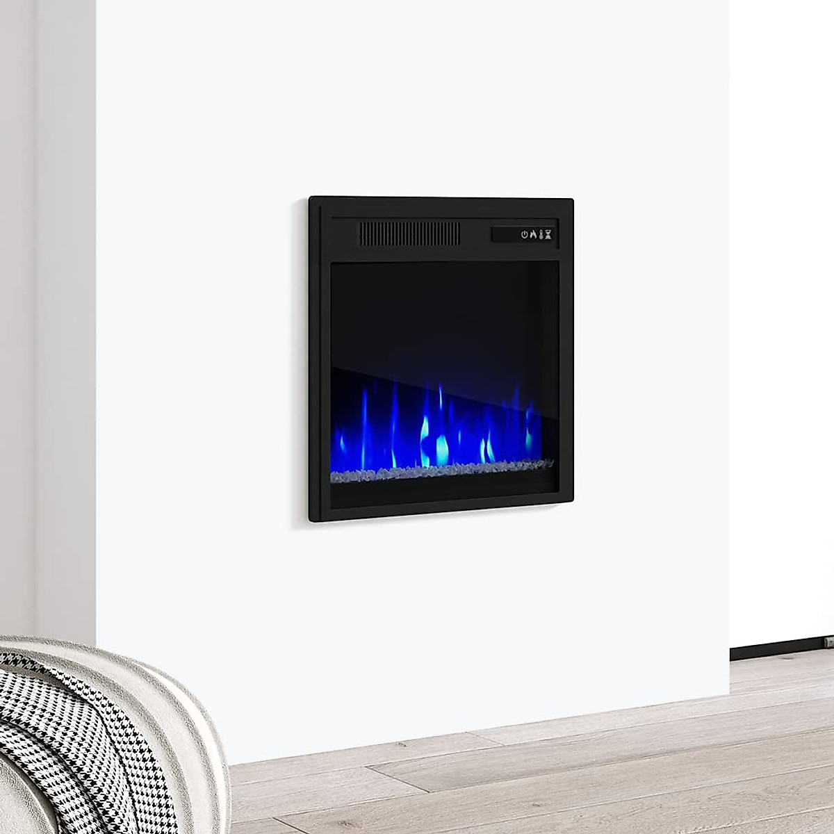 20" Electric Fireplace Wall Recessed Heater, 1500W/5100BTU (Black)