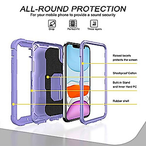 Hitaoyou iPhone 11 Case, iPhone 11 Phone Case, Heavy Duty 3 in 1 Full Body Rugged Shockproof Hybrid Hard PC Soft Rubber Bumper Drop Protective Girls Women Boy Men Covers for iPhone 11, Purple