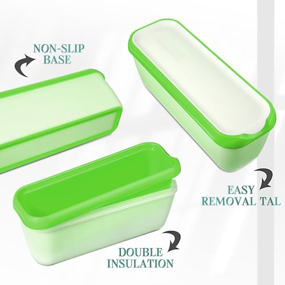 2 Pcs Reusable Ice Cream Containers with Lids and a Scoop 1.5 Quarts Plastic Rectangle Dessert Storage Tubs Homemade Ice Cream Storage Containers for Freezer Kitchen Refrigerator (Orange,Green)