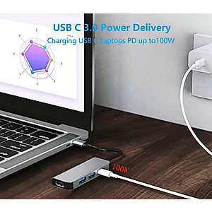 USB C Hub, BEST CABLE 4-in-1 USB C Hub Adapter USB C to HDMI 4K,100W Power Delivery , USB 3.0, USB 2.0, Compatible with MacBook Pro 2016-2020/Air 2018-2020...More
