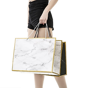 10 Marble Extra Large Gift Bags 16x6x12 Inch, White Gift Bags Large Size, White Paper Bags with Handles Bulk, Large Gift Bags for Presents, Paper Gift Bags with Handles, Wedding Gift Bags Bulk Cmecial
