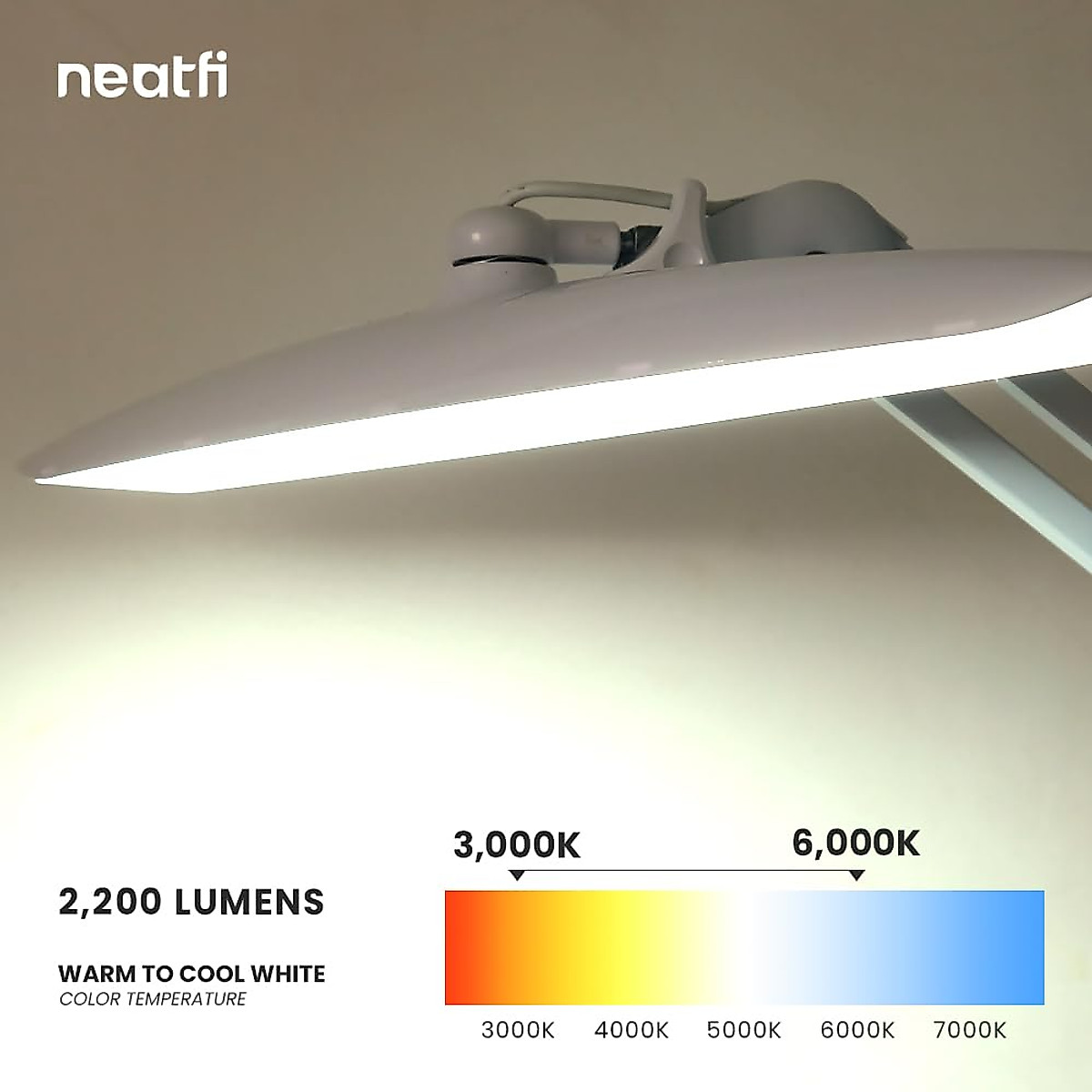 Neatfi XL 2,200 Lumens LED Task Lamp, 24W, 117 Pcs SMD LED, Dimmable, 4 Level Brightness, 3 Light Modes, Desk Light for Home, Office, Workbench (CCT, White)