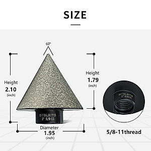 BTBLBITS Diamond Beveling Chamfer Bit 0-2" (50mm) Countersink Drill Bits for Hole Enlarging Trimming in Tile Granite Marble Porcelain Ceramic W/ 5/8"-11 Thread for Angle Grinders & 3/8” Hex Shank