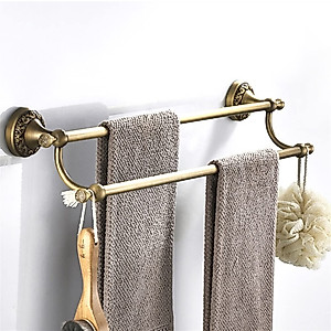 Bath Towel Bar Bathroom Hardware Bathroom Pendant, Brass Material European Bathroom Antique Towel Rack Double-Rod Towel Rail Towel Holder