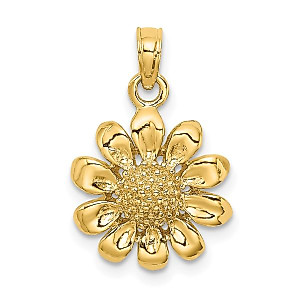 IceCarats 14K Yellow Gold Sunflower Necklace Daisy Pendant Sunshine Summer Flowers Charm Only