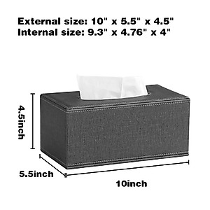 MEIBOOCH PU Leather Tissue Box Cover Rectangular Square Tissue Box Holder with Magnetic Bottom (10" x 5.5" x 4.5", Dark Grey)