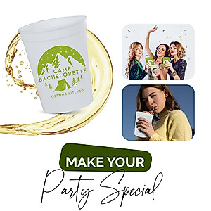 Camp Bachelorette Decorations, Bridal Party Gifts, 12 Pcs Bachelorette Cups, 1 Getting Hitched and 11 Getting Lit Bachelorette Party Cups, Camping Bachelorette Party Decorations