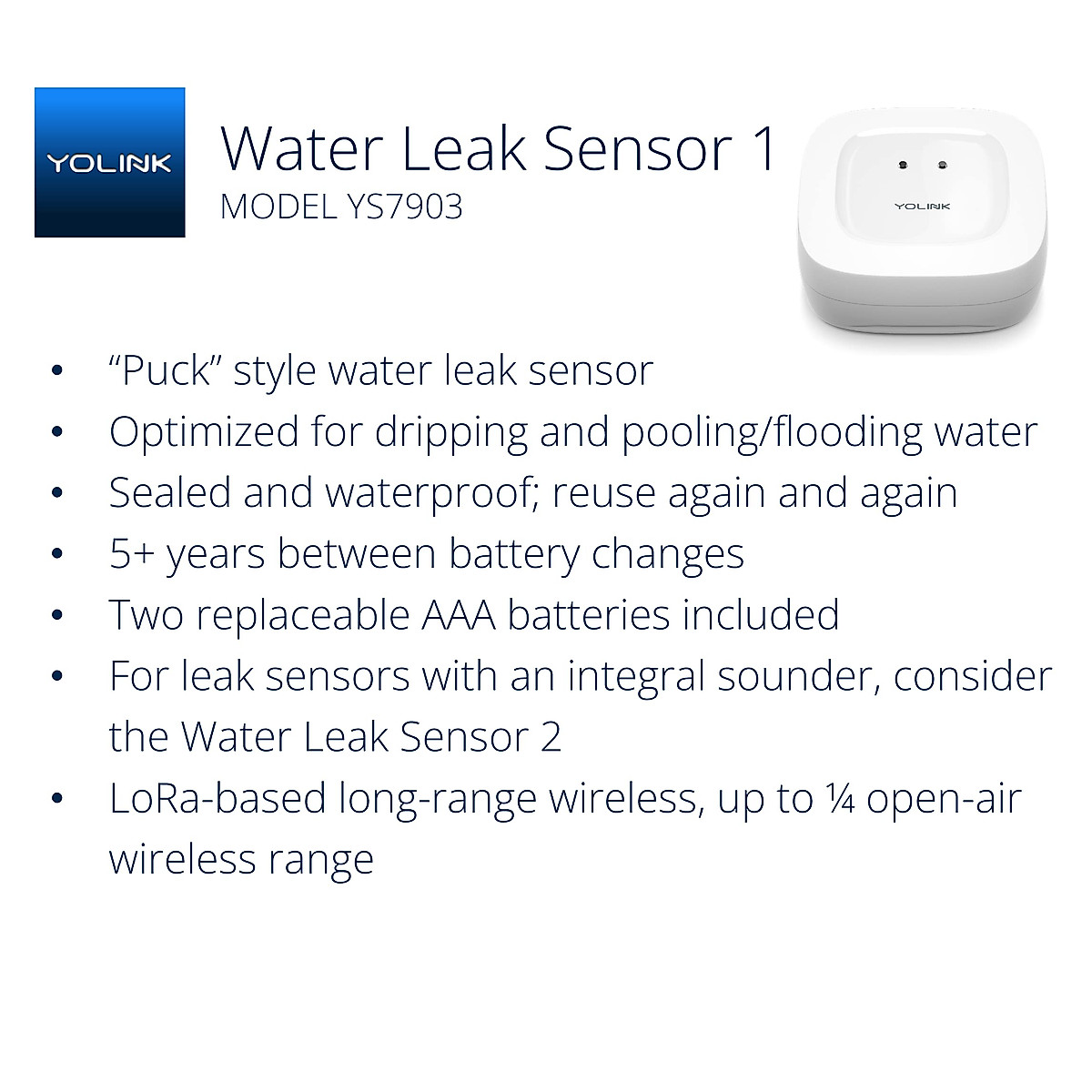 YOLINK Water Leak Detector, 1/4 Mile World's Longest Range, Wireless Smart Water Leak Sensor, Alexa, IFTTT, Hub Required