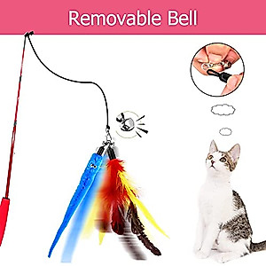 OODOSI Cat Toy Wand, Retractable Cat Feather Toys and Replacement Refills with Bells, Interactive Cat Toys for All Kind of Cat Kitten
