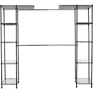 Amazon Basics Expandable Metal Hanging Storage Organizer Rack Wardrobe with Shelves, 14"-63" x 58"-72", Bronze & Collapsible Fabric Storage Cubes Organizer with Handles, Gray - Pack of 6