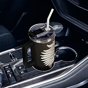 NVBSKKDH Angel Wing 40 Oz Stainless Steel Tumbler with Handle & Straw Double-Walled Vacuum Insulated Travel Mug for Hot/Cold Drinks, Reusable Thermal Cup for Car Cup Holder