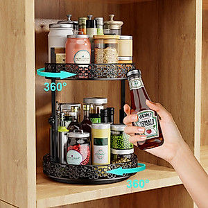10" Lazy Susan Organizer, 2 Tier Lazy Susan Turntable for Cabinet, Countertop, Kitchen, Pantry, Height Adjustable Rotating Spice Rack Organizer with Non-Slip Pad for Dining, Countertop, Bathroom