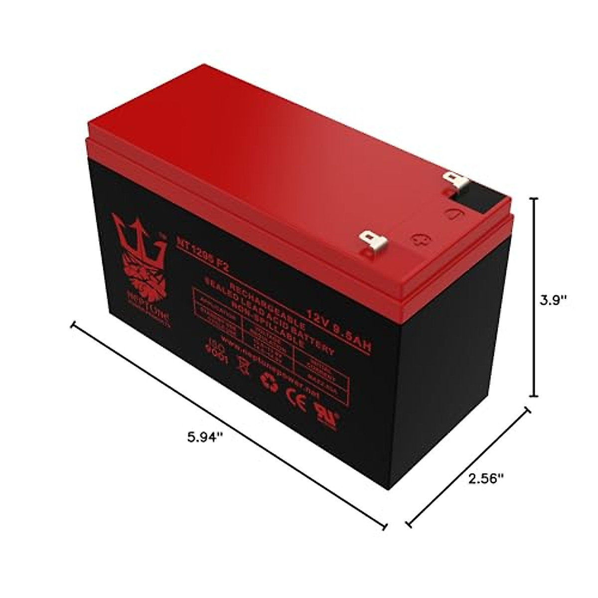 12V 9.5Ah SLA Replacement Battery for 12V 7Ah, 8Ah, 9Ah with F2 connectors + Longer battery run-time - 2 Pack