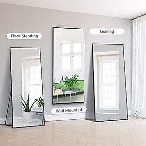 Dolonm 65x22 Inch Full Length Mirror, Modern Design Standing Floor Mirror, Full Body Mirror for Living Room, Bedroom, Bathroom, Cloakroom, Hallway, Black(Aluminum Alloy Frame)