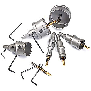 ASNOMY 8PCS Large TCT Hole Saw Kit for Hard Metal, 5/8"-2-3/8" (16-60mm) Carbide Tipped Hole Saw Hole Cutter with Titanium-Plated Pilot Drill bit for Metal, Stainless Steel, Iron, Wood, Plastic