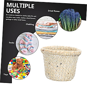 Wastebasket Trash Can Wicker Bathroom Bin Bedroom Supplies Baskets Garbage Basket Trash Can Rattan Storage Baskets Garbage Bin Seaweed Potted Plant White Office
