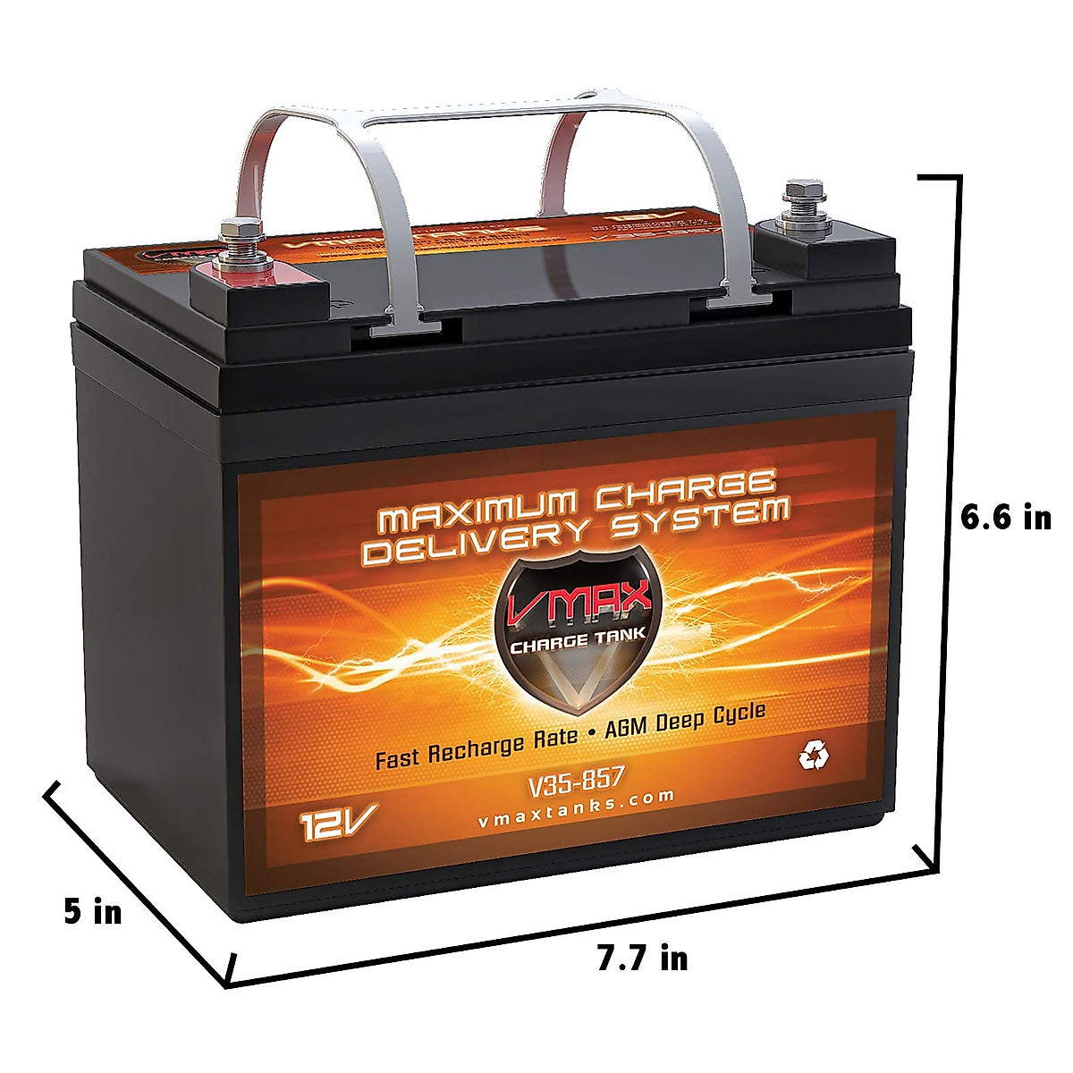 VMAXTANKS V35-857 12 Volt 35AH AGM Marine Deep Cycle Battery for 30 Pound Electric Trolling Motors (GROUP U1)