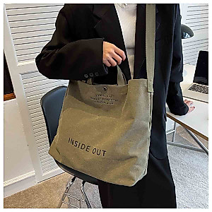 Women's Tote handbag Canvas shoulder bag Large canvas handbag Fashion retro letter handbag (green)