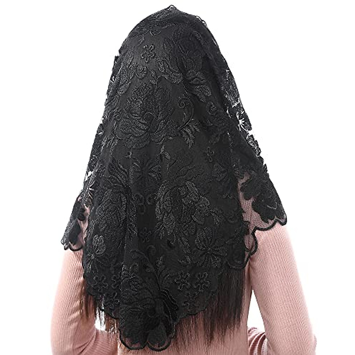 Bozidol Women's Catholic Church Mass Mantilla Veils Triangle Orthodox Headcovering Chapel Soft Lace Veil for Funeral