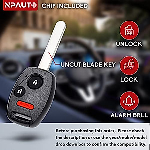 NPAUTO Key Fob Replacement for Honda CR-V/CR-Z/Accord/Fit/Insight 2007 2008 2009 2010 2011 2012 2013 2014 2015 Keyless Entry Remote Key Fobs (MLBHLIK-1T, 3 Button, Pack of 2)