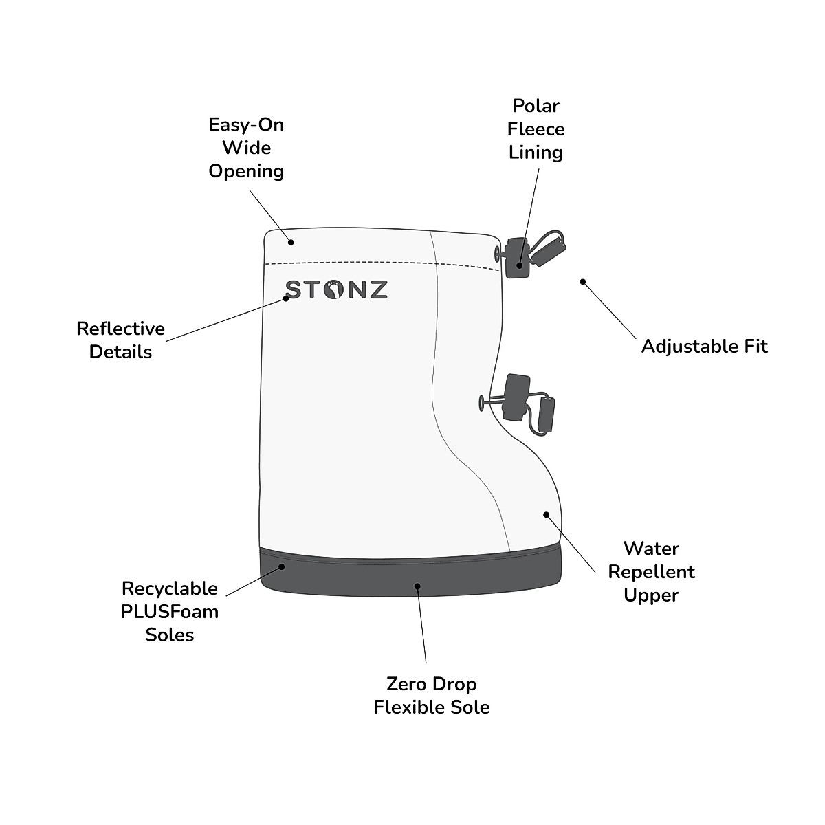 Stonz Toddler Booties - All-weather nylon booties for babies and Kids to fit over shoes and stay on, featuring a flexible sole for versatile use.
