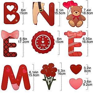 Be Mine Valentine Banner Red and Pink Heart Banner Valentine's Day Garland Party Decorations Heart Rose Bear Valentines Day Hanging Banner Hearts Garland for Wedding Party Home Valentines Decorations