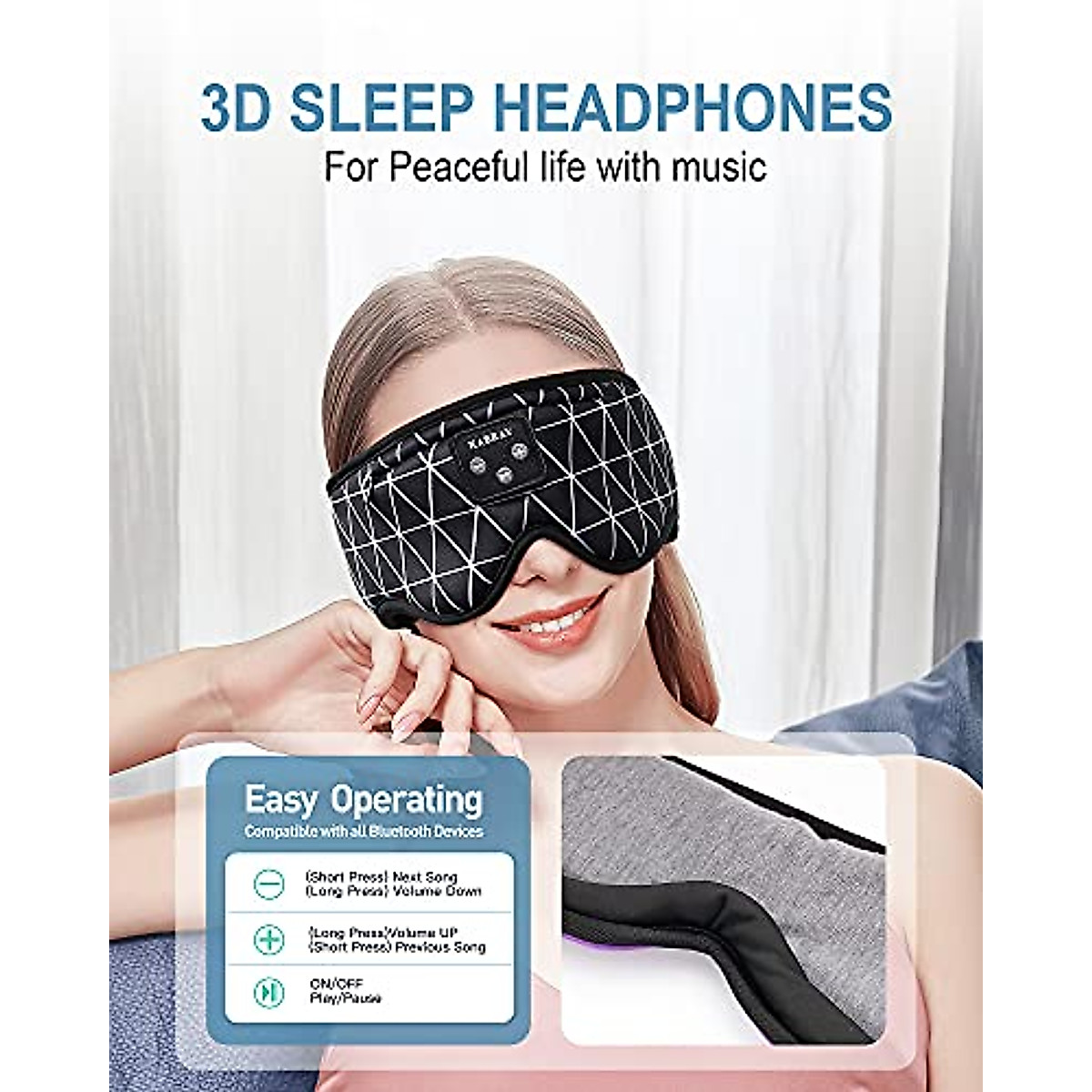 Sleep Headphones, Kabray Sleeping Headphones Soft Comfortable Bluetooth Sleep Mask with Ultra Thin Speakers, Cool Gadgets Gift for Women Men Valentine's Father's Mother's Day Birthday Christmas