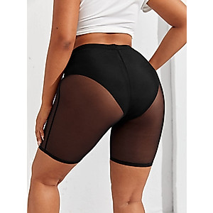 WDIRARA Women's Plus Size Elastic Waist Sheer Mesh Biker Shorts Short Leggings Black 1XL