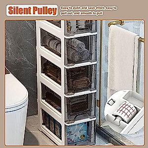 Bathroom Storage Cabinet with Doors and Shelves, Toilet Paper Storage, Waterproof Toilet Paper Storage Organizer, Narrow Storage Cabinet for Bathroom Storage,5 Tier,White top Tissue Box (5 Tier Brown