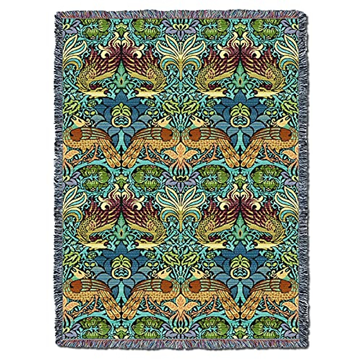 Pure Country Weavers William Morris Dragon and Peacock Blanket - Arts & Crafts - Gift Tapestry Throw Woven from Cotton - Made in The USA (72x54)