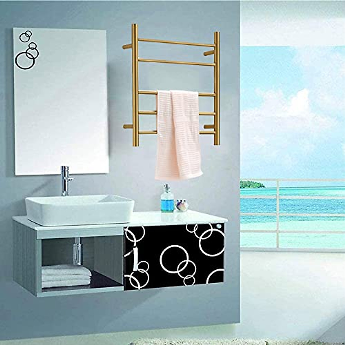 Bathroom Towel Warmer Electric Heated Towel Rack, Black Towel Warmer Wall Mounted Electric Heated Towel Rack with 8 Round Bar, Drying Rack 304 Stainless Steel Electric Heated Towel Rail Rack for Bathr