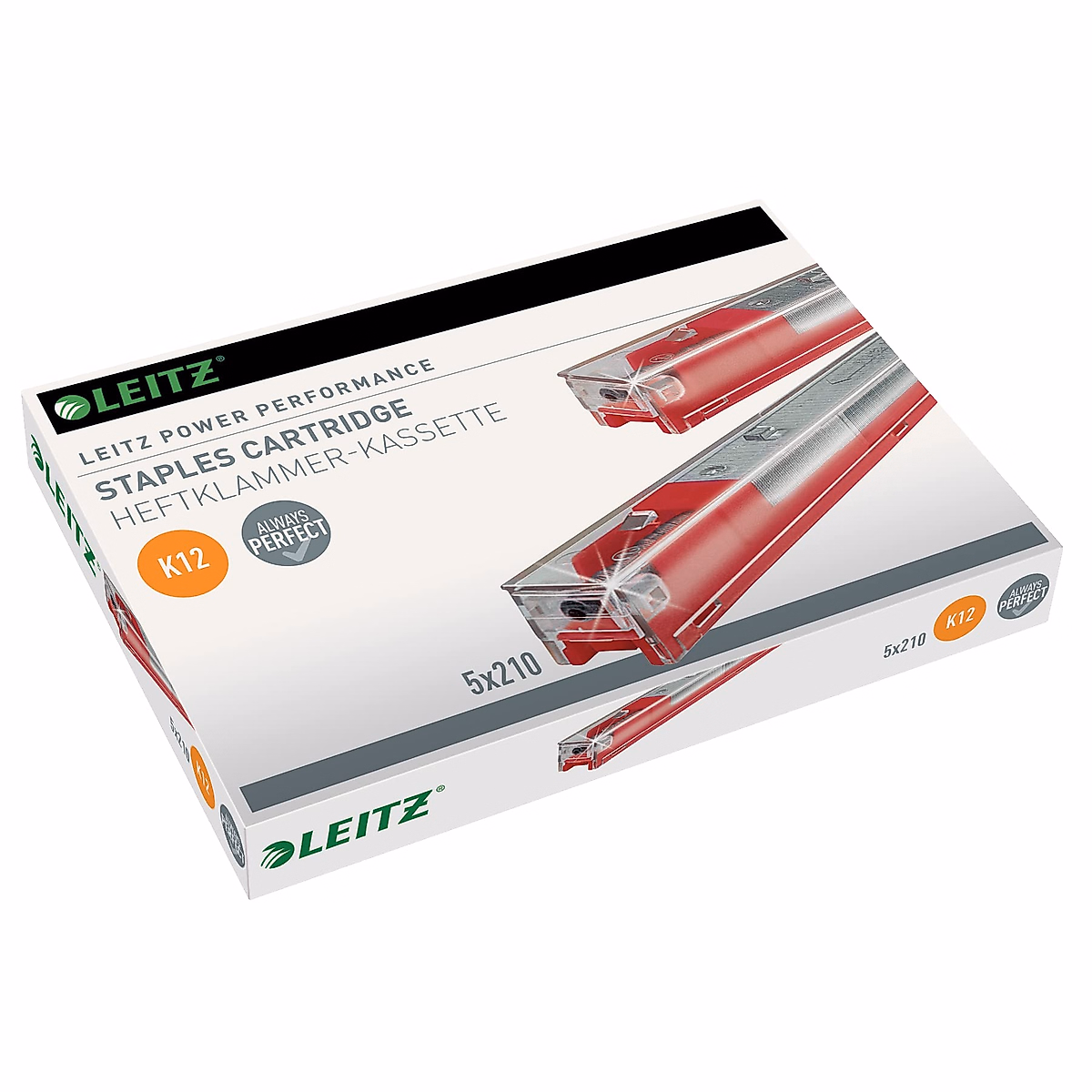 Leitz 55940000 K12 Stapler Cartridge, Strong Steel, Length 12 mm, 1050 Staples, 80 Sheet Capacity - Red
