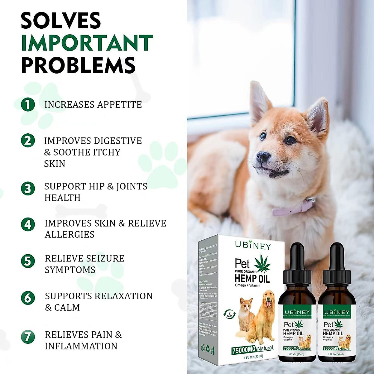 Ubiney Hemp Oil for Dogs and Cats,2-Pack Hemp for Dogs 100% Organic with Omega 3, 6, and 9 Fatty Acids (2 Oz), Vitamin E, C, Cat and Dog Anxiety Relief, Hip and Joint Pain Relief Support, Skin Health