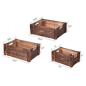 TIMRIS Set of 3 Rustic Wood Nesting Crates, Farmhouse Wooden Storage Container Boxes with Cutout Handles, Decorative Wooden Baskets for Display (Rustic Brown)