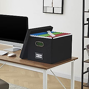 SUPERJARE File Box for Hanging Files, Set of 2, Storage Office Box with 60 lbs Weight Capacity, Filing Box with Durable MDF Board & Linen Fabric, File Storage Organizer for Letter/Legal - Black