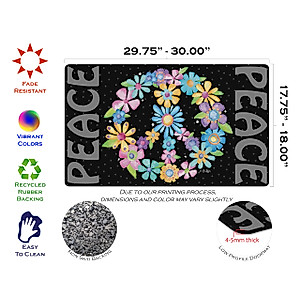 Toland Home Garden 800451 Peace Sign Flowers Flower Door Mat 18x30 Inch Hippie Outdoor Doormat for Entryway Indoor Entrance