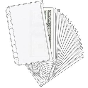 KTRIO 16PCS A6 Binder Pockets 6 Holes Budget Cash Envelopes Clear Zipper Folders for 6-Ring Budget Binder Notebook, Loose Leaf Bags, Waterproof PVC Document Pouch Organizers