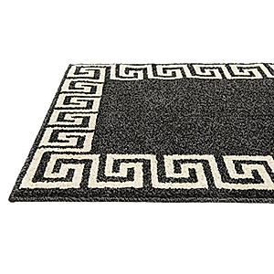 Unique Loom Athens Collection Classic Geometric Modern Border Design Area Rug, 2 ft x 6 ft, Charcoal/Beige