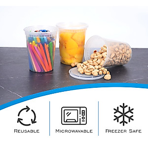 EDI [32 OZ, 40 Sets] Plastic Deli Food Storage Containers with Airtight Lids | Microwave-, Freezer-, Dishwasher-Safe | BPA Free | Heavy-Duty | Meal Prep | Leakproof | Recyclable