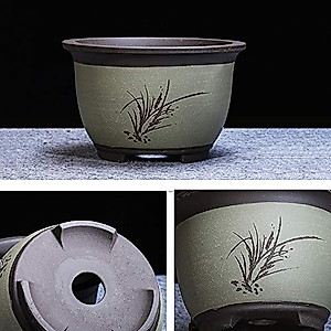 Purple Sand Flower Pot Green Cactus Orchid Pot Classical Large Medium and Small Flower Planter Round Ceramic Succulent Planter Pot Suitable for Indoor Longevity Flowers Cyclamen Orchid