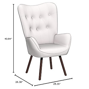 Container Furniture Direct Chic Accent Arm Chairs for Living Room, Bedroom, or Home Office, Button-Tufted Midcentury Armchair with Wingback Design and Splayed Legs, Ivory