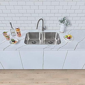 STYLISH 31 1/4 x 18 inch Drop-in or Undermount Stainless Steel Double Bowl Kitchen Sink with Standard Strainers, S-200T