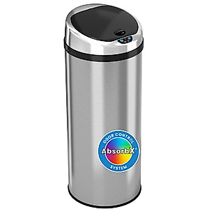 iTouchless 13 Gallon Platinum Edition Touchless Sensor Kitchen Trash Can with Odor Control System, Round Garbage Bin for Home or Office, Brushed Stainless Steel