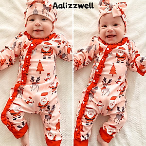 Aalizzwell 0-3 Months Newborn Baby Girls Christmas Romper Infant Winter Clothes Coming Home Outfit Xmas Clothing
