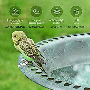VIVOSUN 2-in-1 Outdoor Garden Bird Bath with Flower Planter Base, Weather-Resistant Garden Décor, 28” High Green