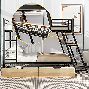 SIYSNKSI Twin Size Bunk Bed with Built-in Desk and 2 Drawers, Metal Bunk Bed Frame with Light and Metal Slat Support for Kids Teens Boys Girls Bedroom, No Box Spring Needed