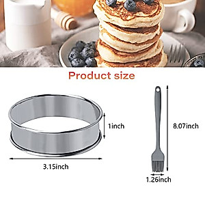 YOLOPLUS+ 3.15 Inch English Muffin Rings, 6PCS Double Rolled Stainless Steel Crumpet Tart Rings for Baking, Metal Pastry Ring Mold for Dessert Food Making Tool
